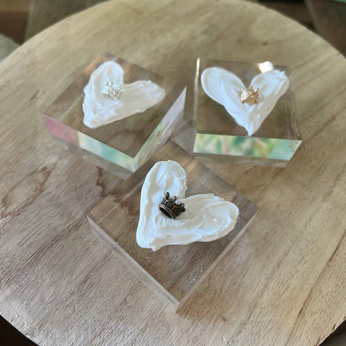 Hand-Painted Lucite Heart Crown Block – 2” – Sassy Inspiration